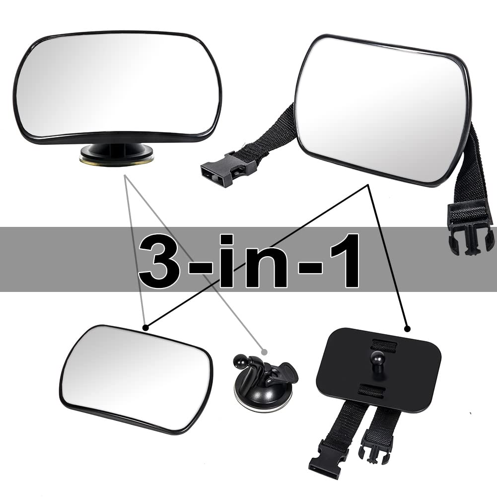 Baby Car Mirror - Bessie Sparks Car Back Seat Mirror for Rear Facing Infants and Babies Safety Shatterproof Acrylic Material 360 Degree Rectangle Rectangle 170x110MM