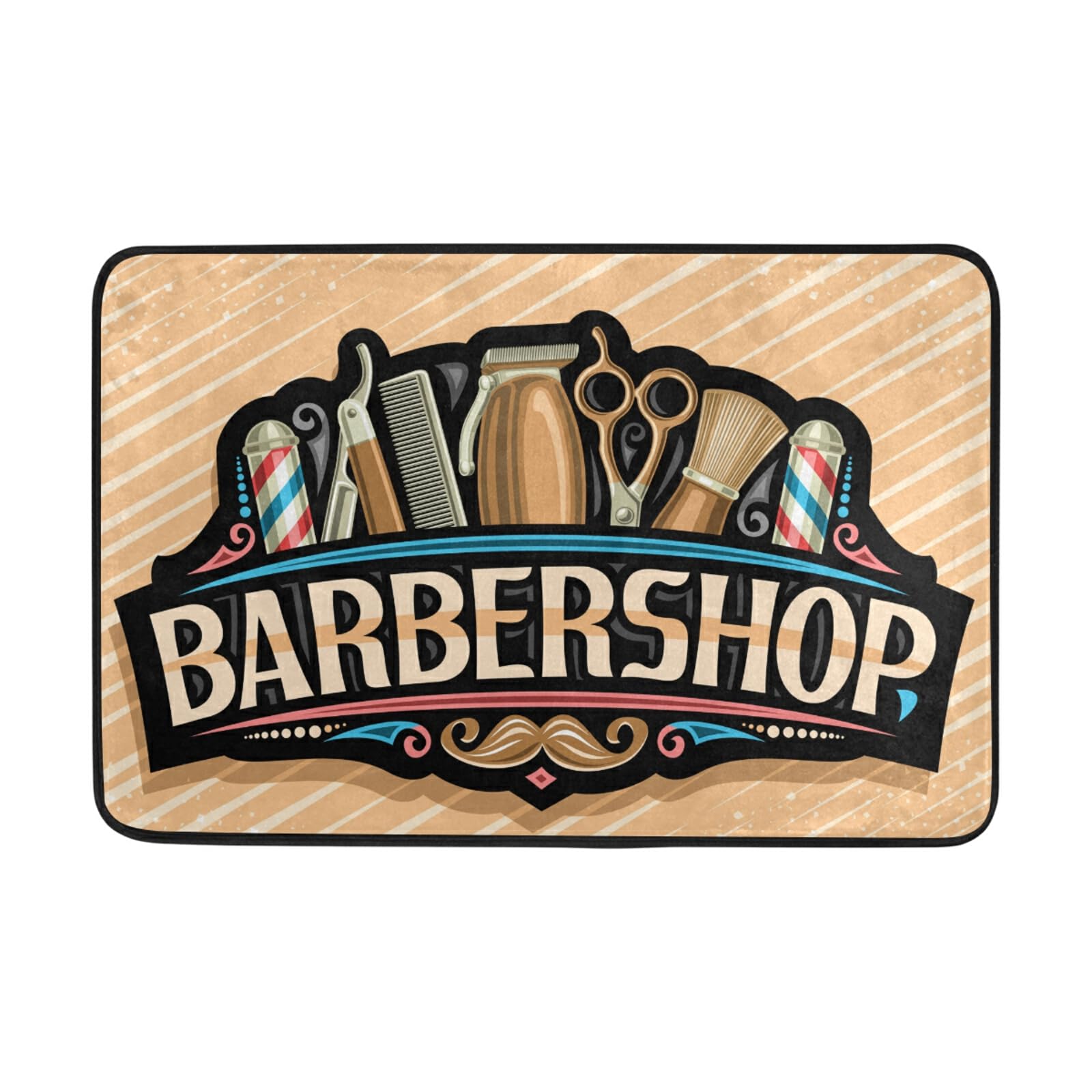 Logo for Barbershop Door Mat Non-Slip Absorb Water Outdoor Entrance Doormat Kitchen Rugs Bath Garden Entryway Carpet Home Holiday Decor 23.6×15.7 inch