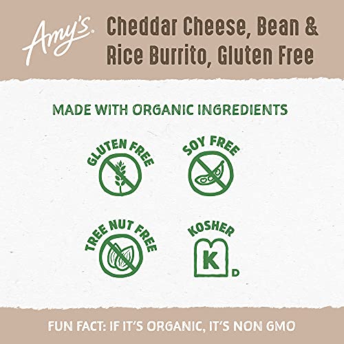 Amy's Frozen Meals, Gluten Free Cheddar Cheese Burrito with Beans and Rice, Made With Organic Beans and Rice, Microwave Meals, 5.5 Oz