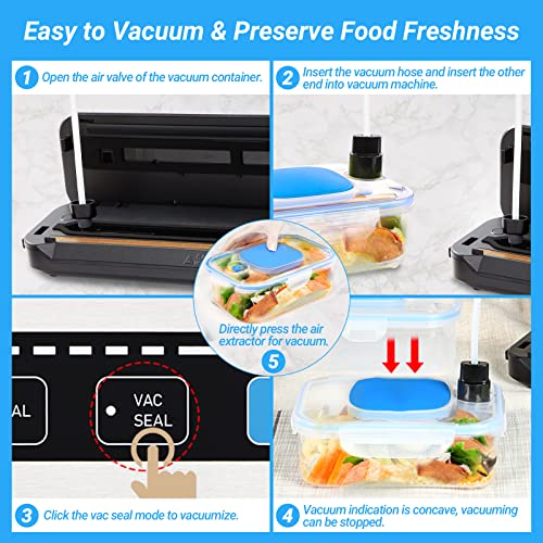 Vacuum Seal Containers Sets for Food Storage,BPA-Free, Various Sizes to Keep Food Fresher, 10oz/27oz/40oz, 6 Piece Set with Lids,3 Methods to Vacuum, Hand Pressure/Vacuum Hose(Diameter Is <1.41'')/Vacuum Pump, Good for INKBIRD VS01&VS03 Vacuum Sealer
