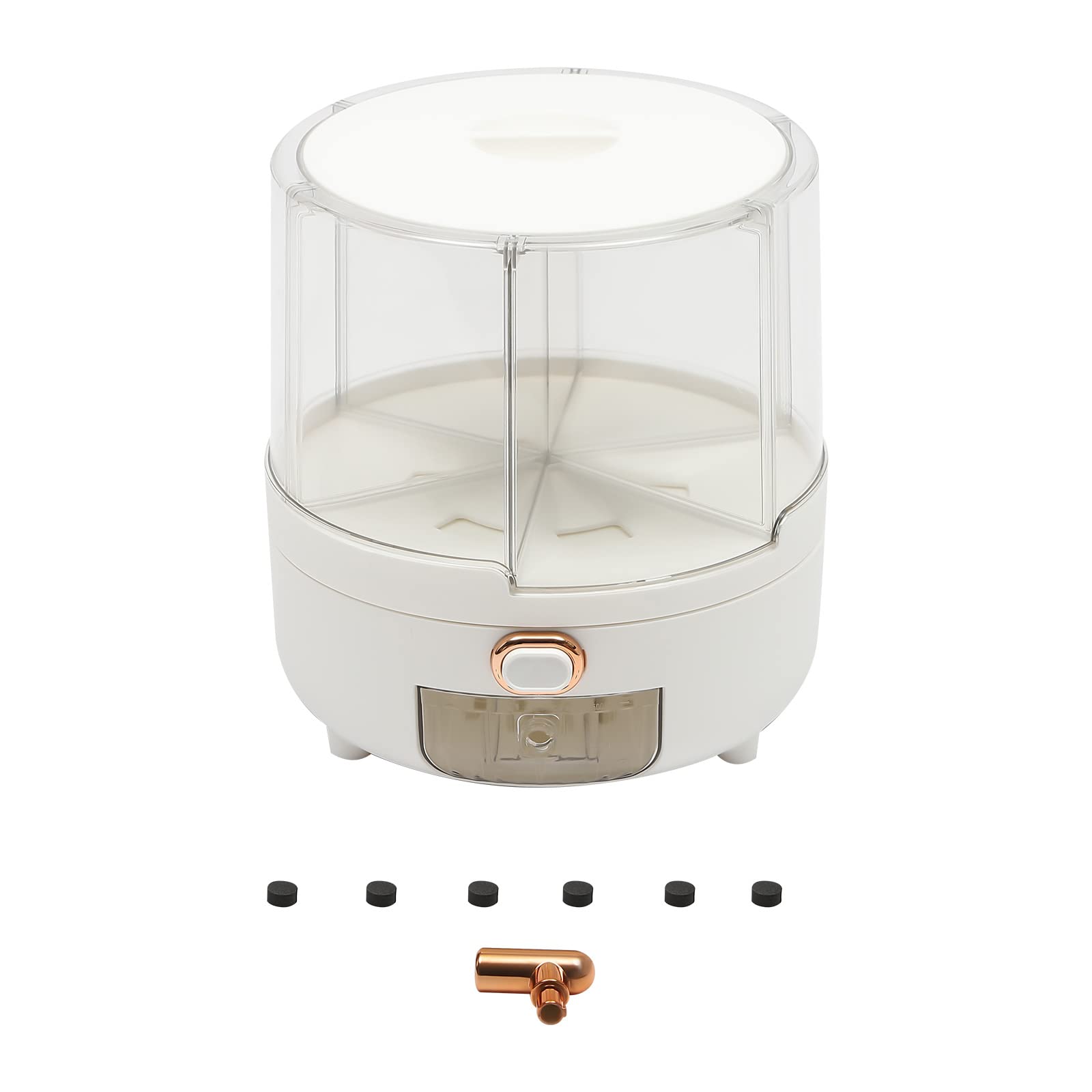 BANLICALI 6 Grid Rice Dispenser, 360° Rotating Dry Rice Dispenser PET PP Kitchen Grain Storage Container with Anti-slip Pads for Store Rice and Beans White+Clear (medium)