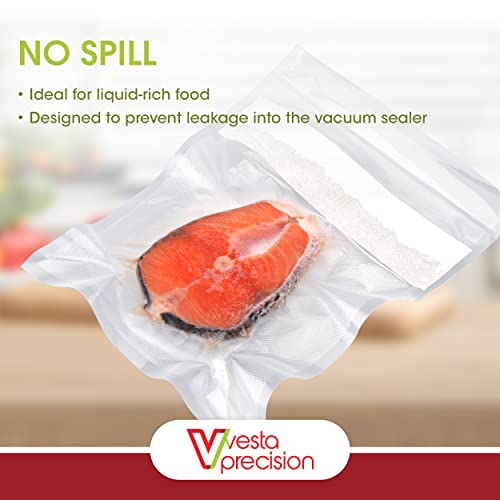Vacuum Seal Pouches by Vesta Precision | Clear and Embossed Vacuum Sealer Bags | Liquid Block | 25 Vacuum Bags per Box (8x12)