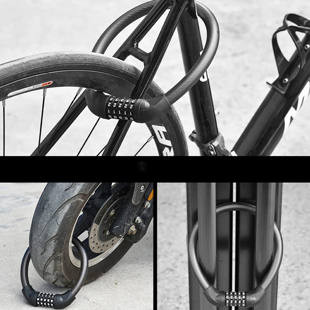 AZPINGPAN 1.4cm Bold Mini Steel Cable Bicycle Lock丨40cm Anti-Theft Mountain 5 Digit Password Motorcycle Lock, Portable Loop Bicycle Accessories and Equipment (with Extended Steel Cable)