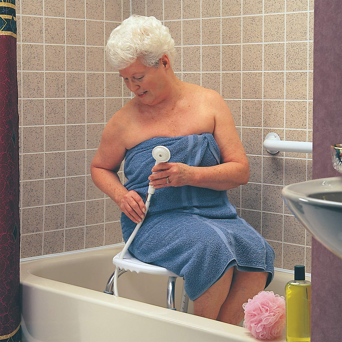 Carex Adjustable Shower Stool, Shower Chair for Inside Shower, Bath and Shower Seat β Aluminum Bath Seat - Shower Chair with Handle, 300lb Weight Capacity