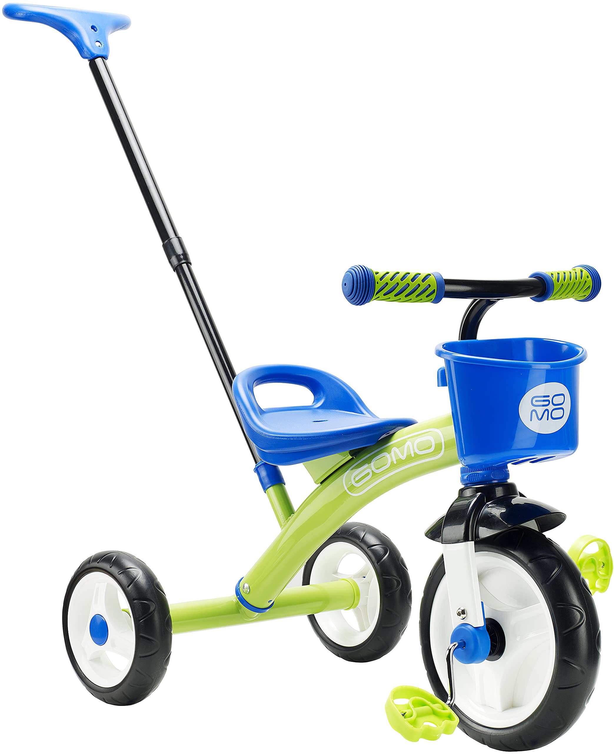 GOMO Kids Tricycles for 2 Year Olds, 3 Year Olds & Kids 1-6, Big Wheels Baby Bike Toddler Bikes - Trikes for Toddlers with Push Handle (Green/Blue)