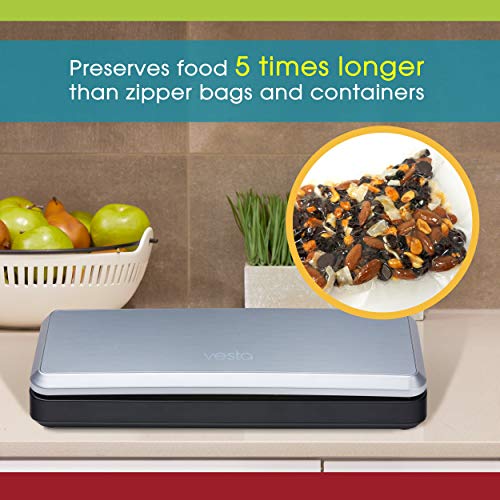 Vacuum Sealer by Vesta Precision - Vac 'n Seal | Extends Food Freshness | Perfect for Sous Vide Cooking | Dry and Moist Food Mode | Automatic and Manual Vacuum Mode