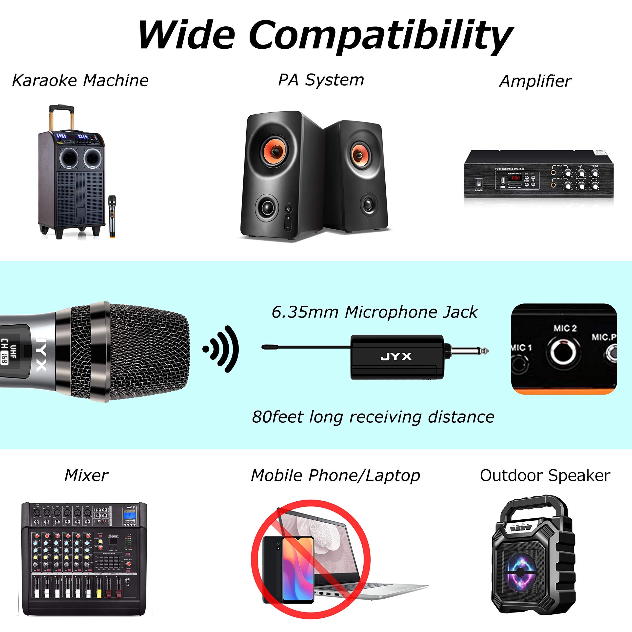 JYX Karaoke Machine with Three Wireless Microphones, Portable Bluetooth Speaker with Shoulder Strap, HD Sound PA System Support TWS, Radio, AUX In, REC, Bass&Treble for Outdoor Party/Meeting