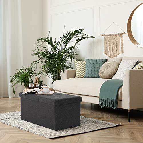 Seville Classics Large 30" Foldable Bench Ottoman Footrest Storage Chest Coffee Table Stool, for Bedroom, Living Room, Entryway, Lounge, Modern Gray, 1-Pack