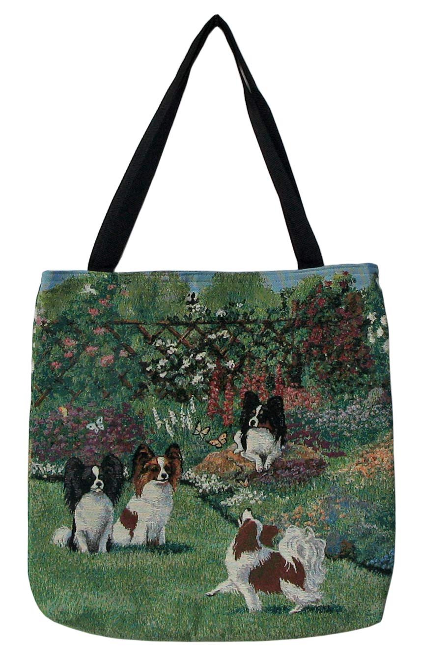 Gone Doggin Papillon Tote Bag #2 – Multicolored Dog Tapestry Shoulder Bag - Papillon Dog Breed Gifts