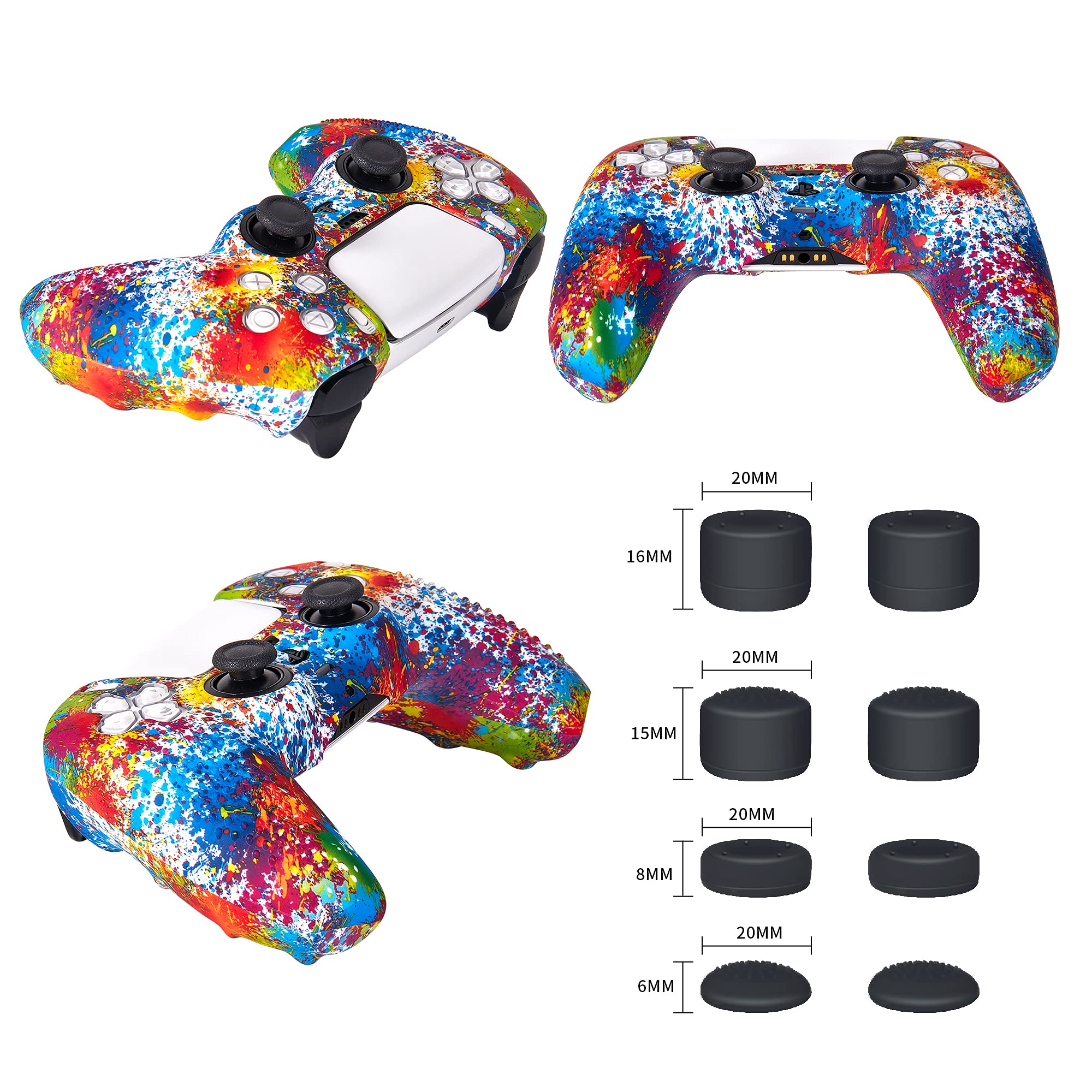JYXETOV PS5 Controller Skin Cover Case Silicone Protective(27 Options, Free 8 Button caps, Suitable for Original Charger, Non-Slip Design, Double-Sided Printing Pattern)