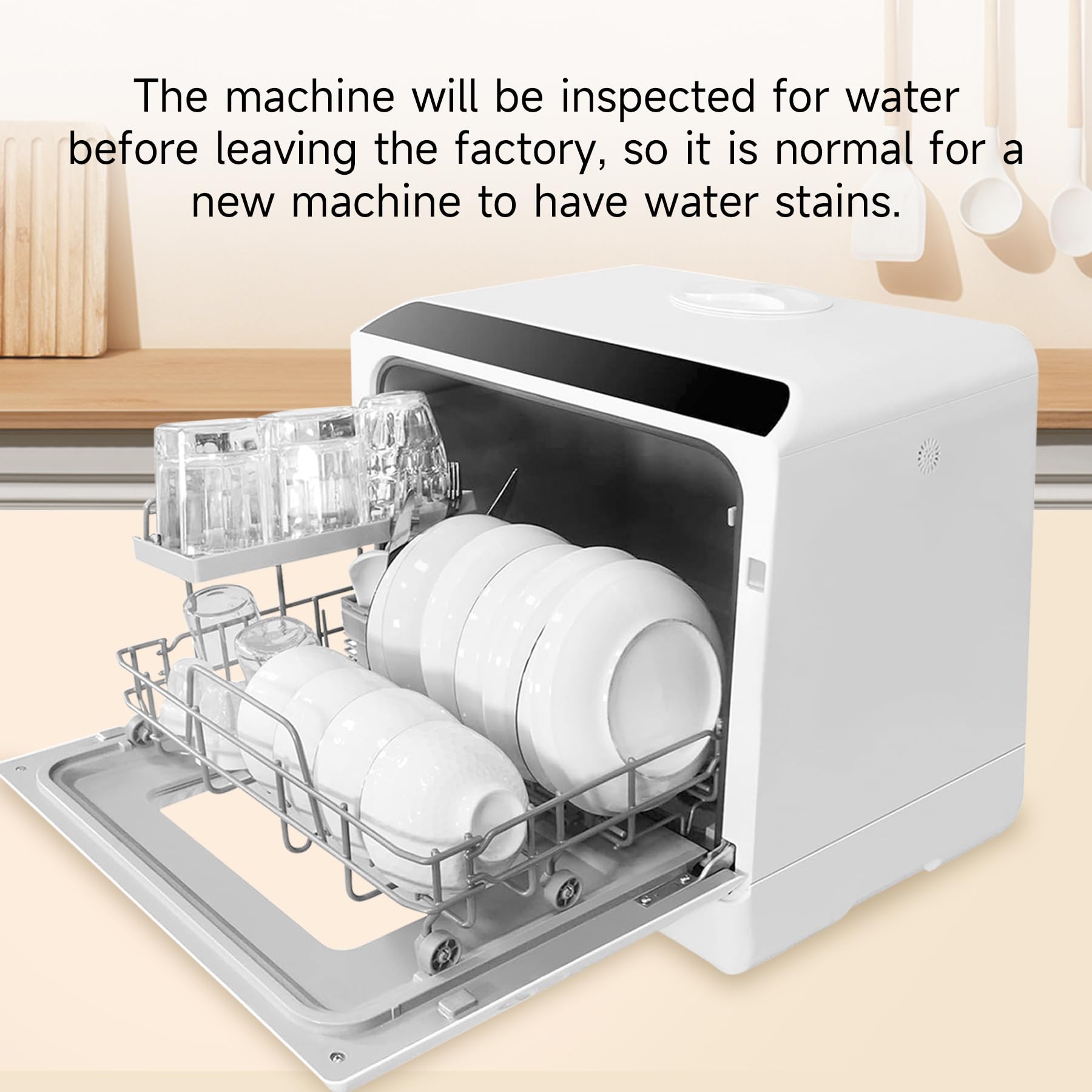 Dishwasher countertop,countertop dishwasher with water tank, leak-proof ,portable dishwasher with drying .360°spray with upper and lower double spray arms.With 5 washing modes.