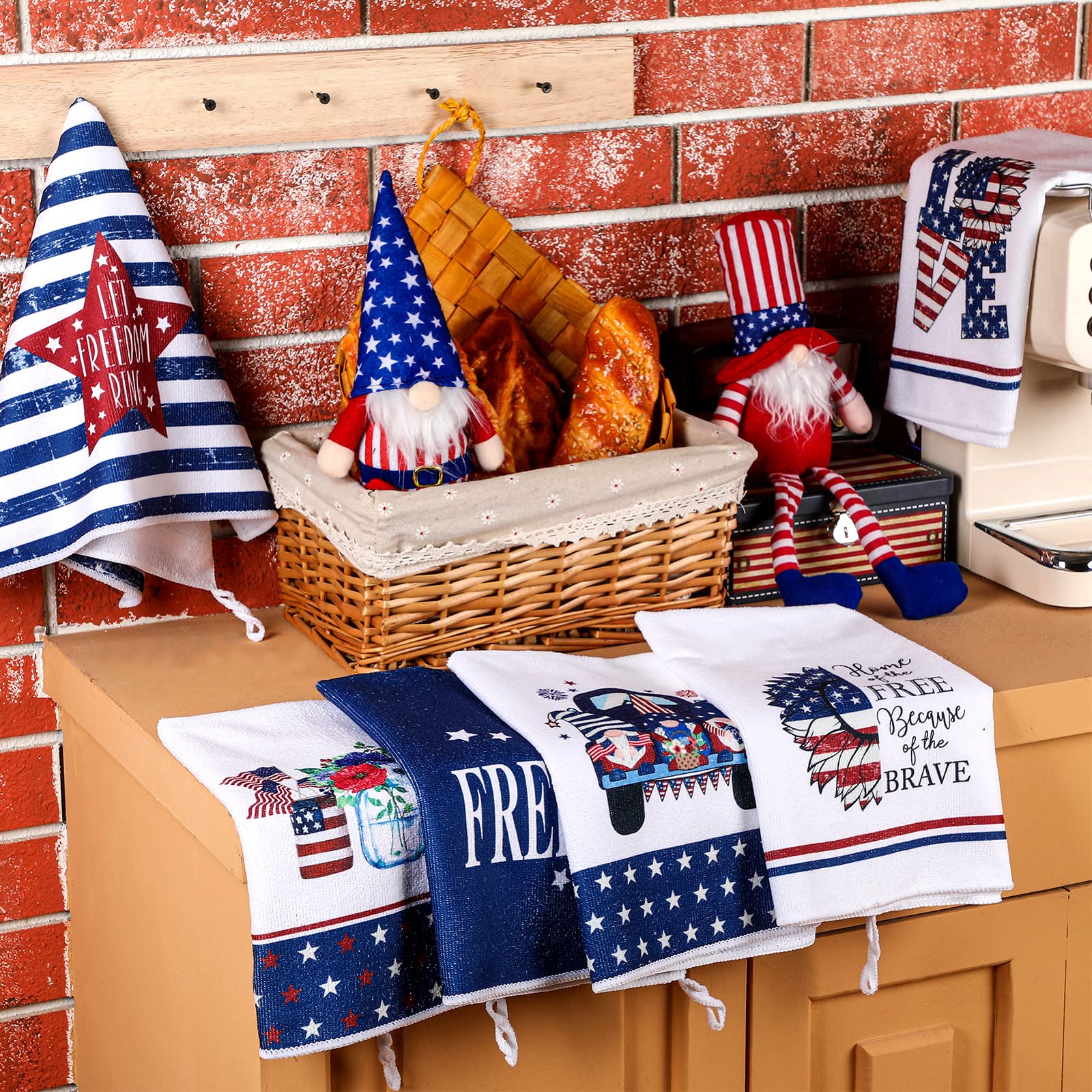 Bencailor 6 Pcs 4th of July Kitchen Towel Patriotic Star Stripe Absorbent Hand Towels Independence Day Gnome Dish Cloths Dish Microfiber Towels for Home Cleaning Baking (Simple Color,Simple Style)