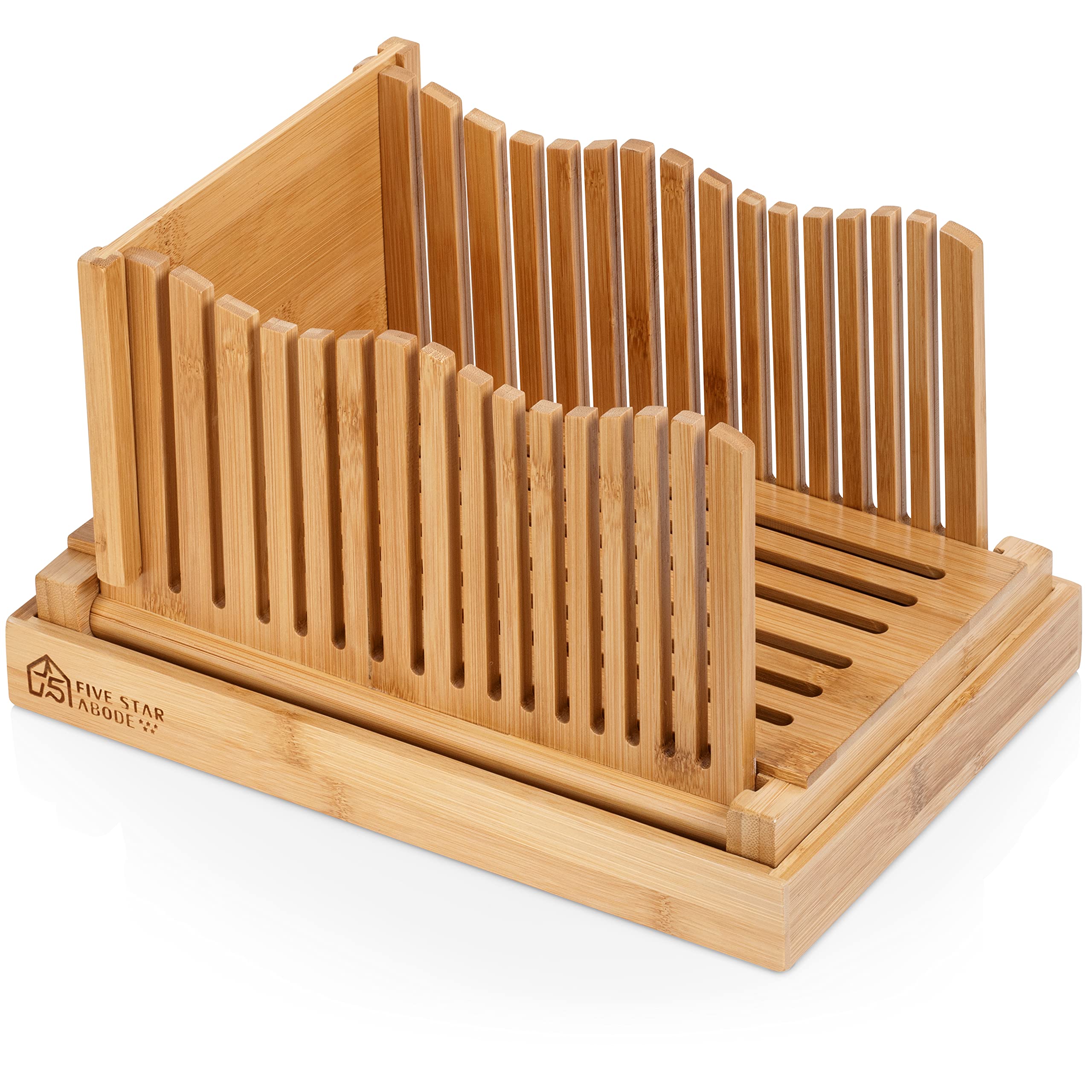 Bamboo Bread Slicer Guide With Crumb Catcher And Serving Tray - 3 Slice Sizes - Adjustable - Perfect For Homemade Bread, Loaf Cakes, Bagels - Foldable For Compact Storage - Slicing - Cutting