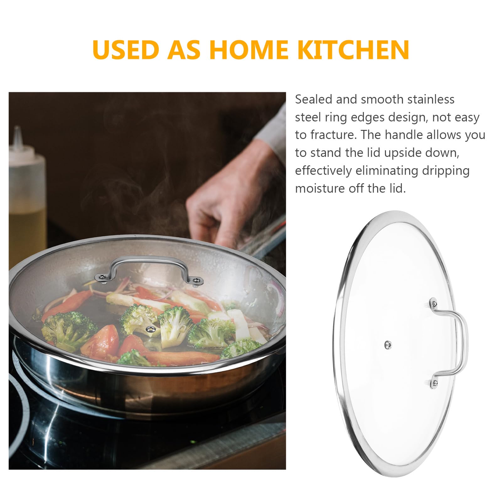 Luxshiny Terrarium Glass cast Iron lid Pot lid cookware Glass Cover Replacement Pot lids Frying pan Cover Thickened Visual Pot Cover Kitchen Universal lid for Accessories 13 inch pan lid BBQ Grill