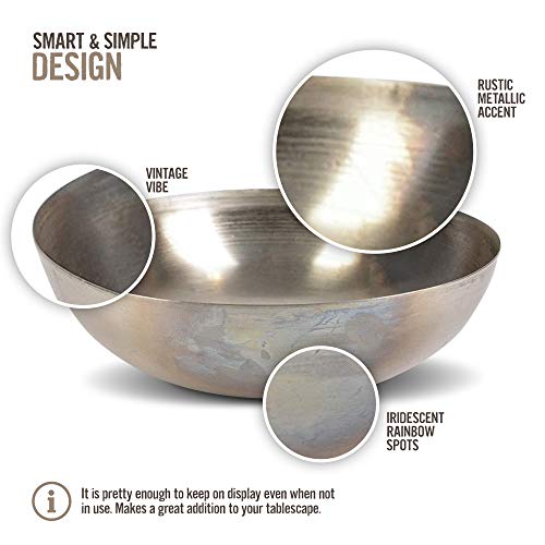 Serene Spaces Living Rustic Iron Bowl – Sturdy Oil Slick Iron Bowl with Iridescent Rainbow Spots – Vintage Accent Piece for Home or Office - Versatile Bowl Makes a Great Gift, 8.25” D x 2.5” H