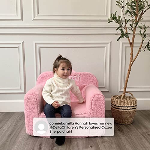 Delta Children Cozee Sherpa Chair β Customize with Name β Foam Kids Chair for Ages 18 Months and Up, Pink