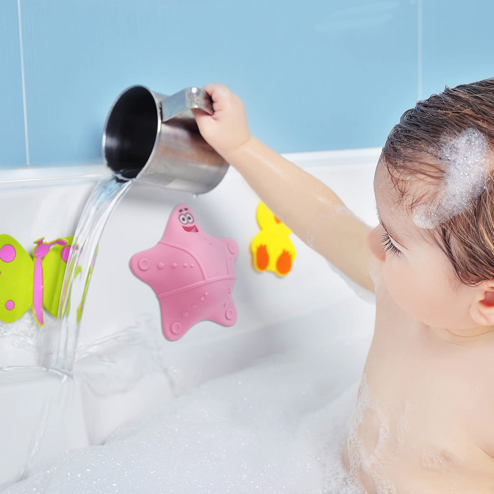 Bathtub Overflow Drain Cover, Bath Accessories, Soak Bath Overflow Drain Cover, Silicone Bath Tub Drain Plug with 5 Suction Cups, Adds Inches of Water for Deeper Bath, Tub Overflow Drain Stopper(Pink)