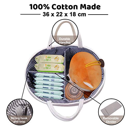 Baby Diaper Caddy - Baby Shower Gift Basket Nursery Storage Bin and Car Organizer, for Diapers and Baby Wipes