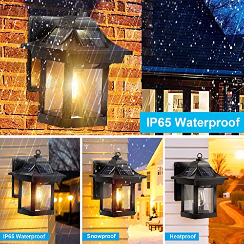 Solar Outdoor Wall Lights 2 Pack, Salangae Motion Sensor Solar Lantern with 3 Modes and IP65 Waterproof, Wireless LED Sconce Lights Dusk to Dawn Exterior Solar Porch Lights, for Outdoor Patio Yard
