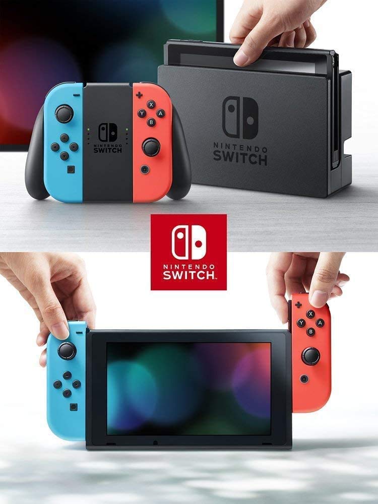 Newest Nintendo Switch with Neon Blue and Neon Red Joy-Con - 6.2" Touchscreen Display, 32GB Internal Storage - Family Christmas Holiday Gaming Bundle w/CUE Accessories