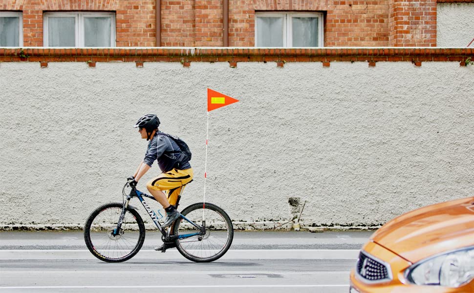 Bike Safety Flag Heavy Duty Fiberglass Pole Polyester Flag with Reflective Strip(1 Pcs)