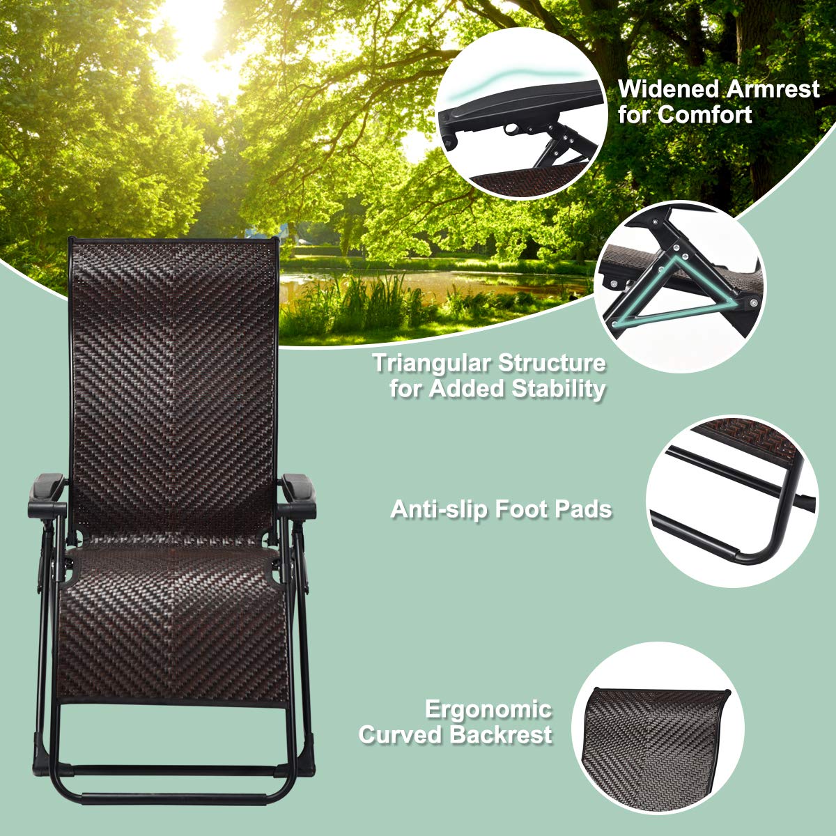 RELAX4LIFE Zero Gravity Lounge Chair - Patio PE Wicker Folding Recliner with Locking System & Widen Armrest, Adjustable Reclining Lounge Chair for Deck, Beach, Backyard (1)