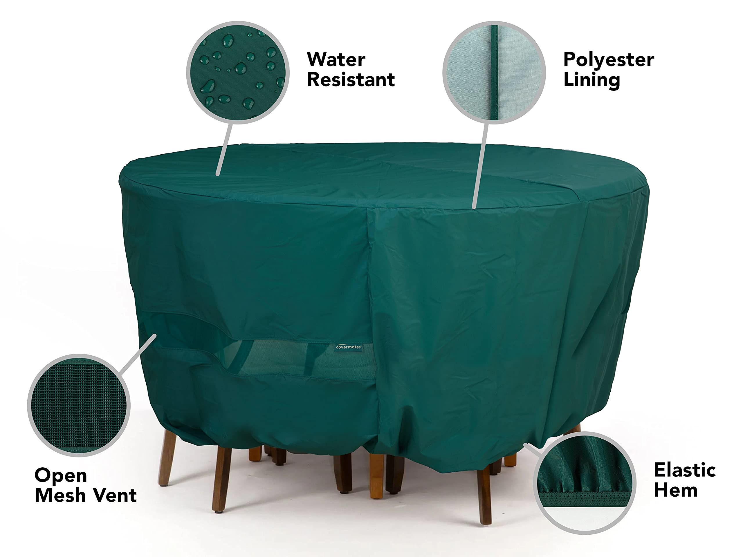 Covermates Oval Bistro Table/Chair Set Cover - Light Weight Material, Weather Resistant, Elastic Hem, Patio Table Covers, 58W x 36D x 30H, Green