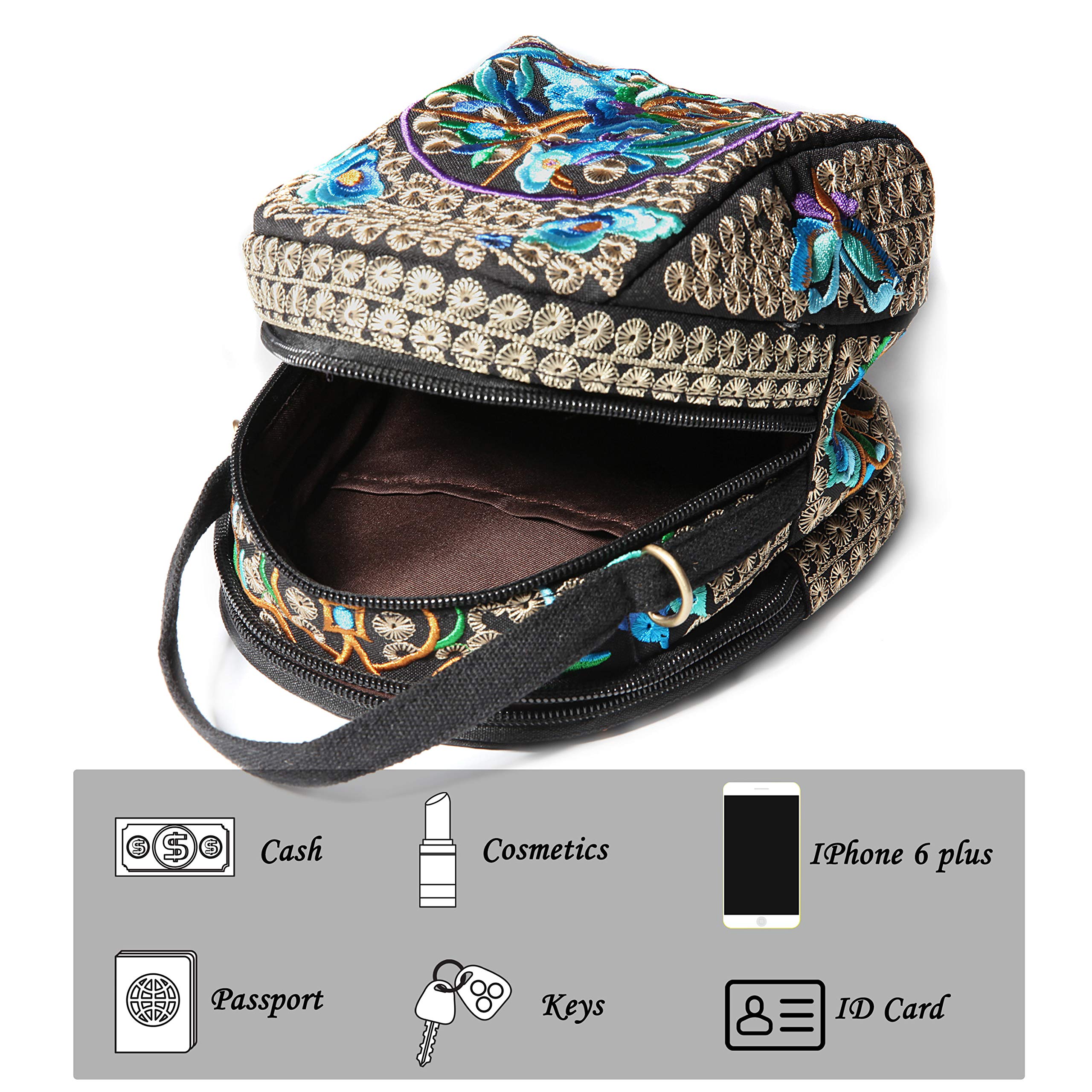 Goodhan Embroidery Crossbody Bag, Cell Phone Purse Canvas Small Handbag