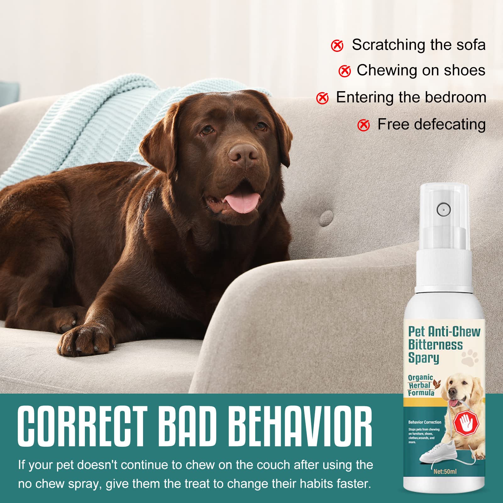 Bitter Spray for Dogs to Stop Chewing, Cat Deterrent Spray, Training Corrector for Puppies,Dogs and Cats, Natural Based and Safe for Pets