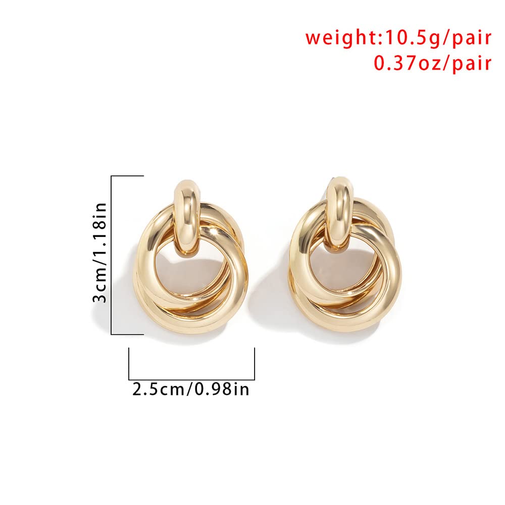 BETHYNAS Twisted Earrings Round Double Circle Stud Earrings Statement Chunky Polished Drop Hoop Earrings for Women Girls (Gold)