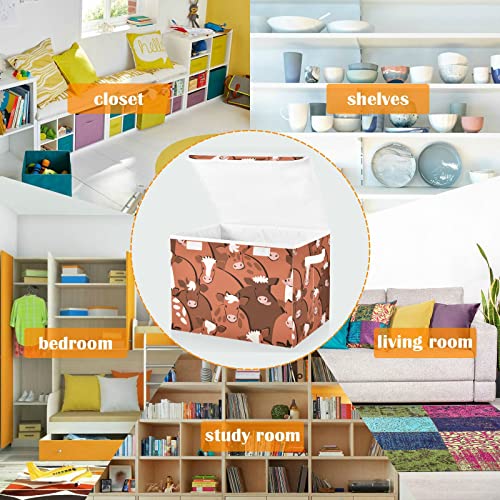 CaTaKu Cartoon Cow Animals Storage Bins with Lids and Handles, Fabric Large Storage Container Cube Basket with Lid Decorative Storage Boxes for Organizing Clothes