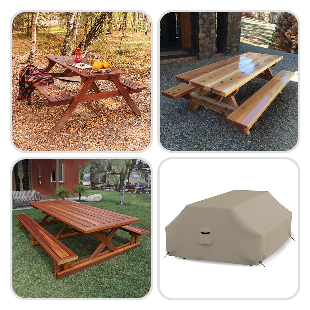 Covers & all Picnic Table Cover, 12 Oz Waterproof UV & Weather Resistant Protector, Outdoor Patio Table Bench Outside Furniture Cover with Air Vents & Drawstrings (72”L x 57”W x 30”H, Beige)