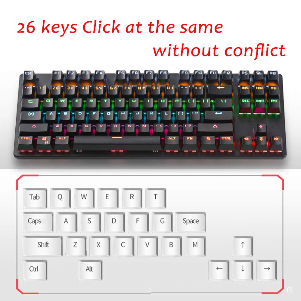K917 RGB Mechanical Gaming Keyboard 87Key Retro Keyboard-Blue Switch-LED Backlit- Round Keycaps Anti-Ghosting Mechanical Illuminated Keyboard for PC Gaming and MAC (Retro-Black)