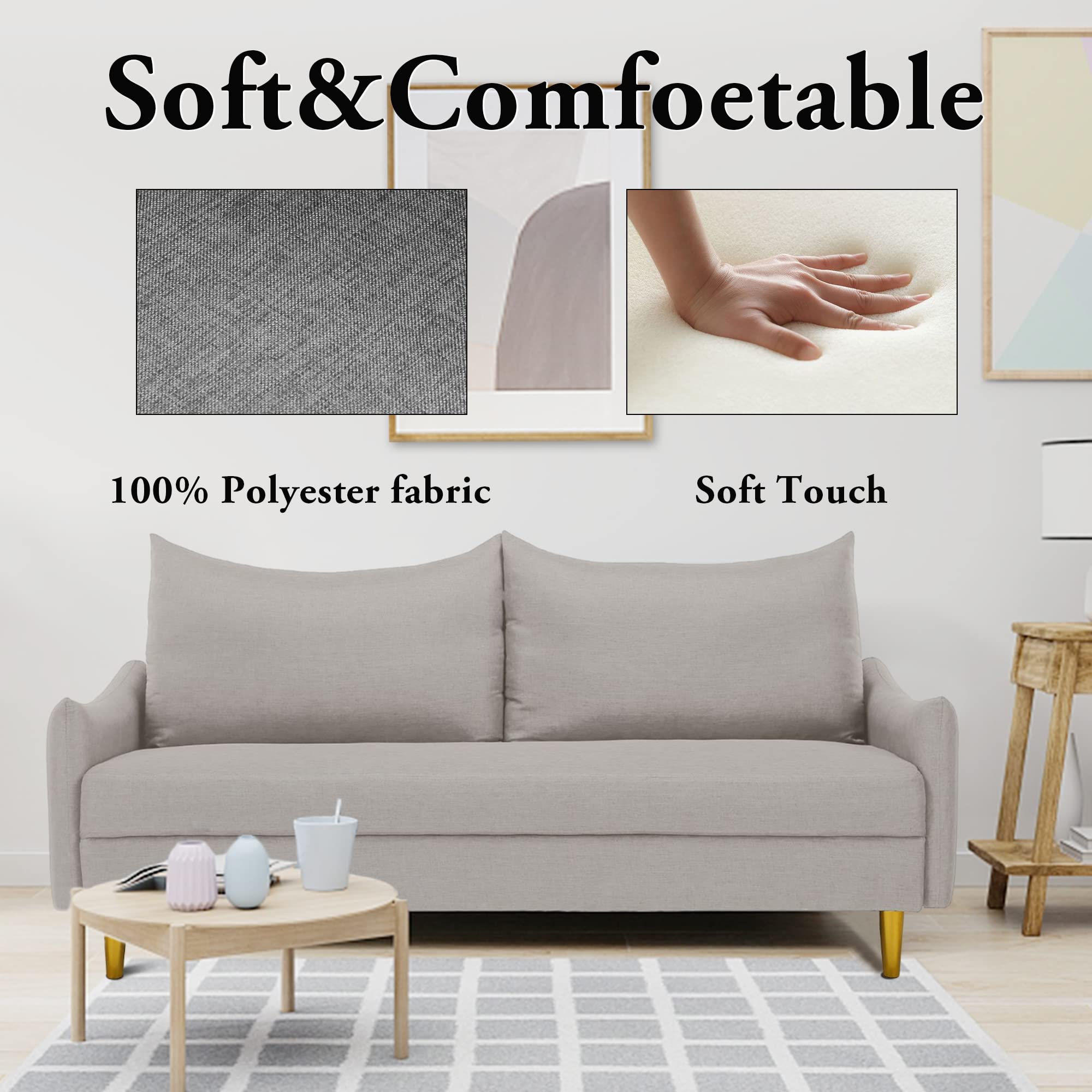 Hdxdkog Loveseat Sofa, 67'' Mid Century Modern Small Love Seats Furniture Comfy Couch for Living Room, Upholstered 2 Seater Sofa for Small Apartment (Beige)