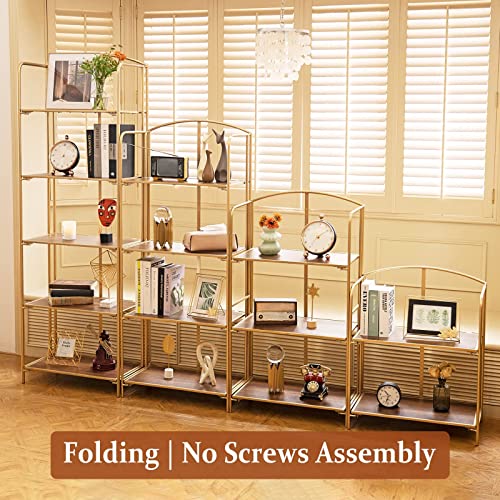 Crofy No Assembly Folding Bookshelf, 3 Tier Gold Bookshelf, Metal Book Shelf /Bookcase for Office Organization and Storage, 12.6 D x 22.44 W x 42.13 H Inches