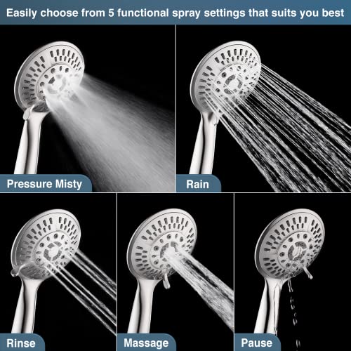BRIGHT SHOWERS Stainless Steel Slide Bar Grab Rail Set Ada Compliant Includes Handheld Shower Head and 69-Inch Hose (Brushed Nickel)