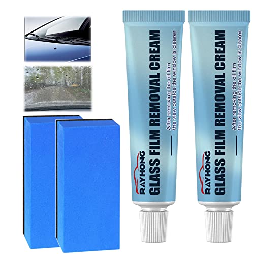 clyqyy Universal Car Glass Oil Film Cleaner with Sponge - Car Glass Film Removal Polishing Degreaser Cleaner, Make The Glass Clearly Visible and Drive Safe (Blue-2PCS)