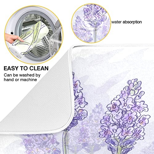 Blue Lavender Violet Flowers Dish Mat Dish Drainer Pads Dish Drying Pad for Kitchen Counter Kitchen Heat Resistant Mat 16 x 18