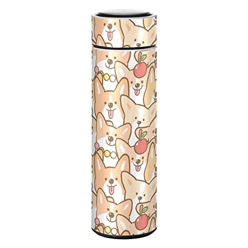 CaTaKu Cute Dog Corgi Water Bottle Insulated 16 oz Stainless Steel Flask Thermos Bottle for Coffee Water Drink Reusable Wide Mouth Vacuum Travel Mug Cup