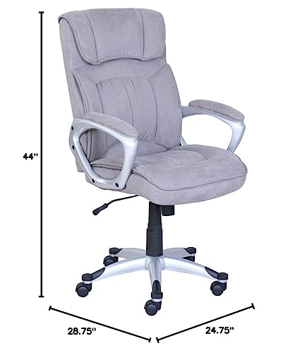 Serta Executive Office Chair Ergonomic Computer Upholstered Layered Body Pillows, Contoured Lumbar Zone, Microfiber, Black Base, Fabric, Grey/Silver
