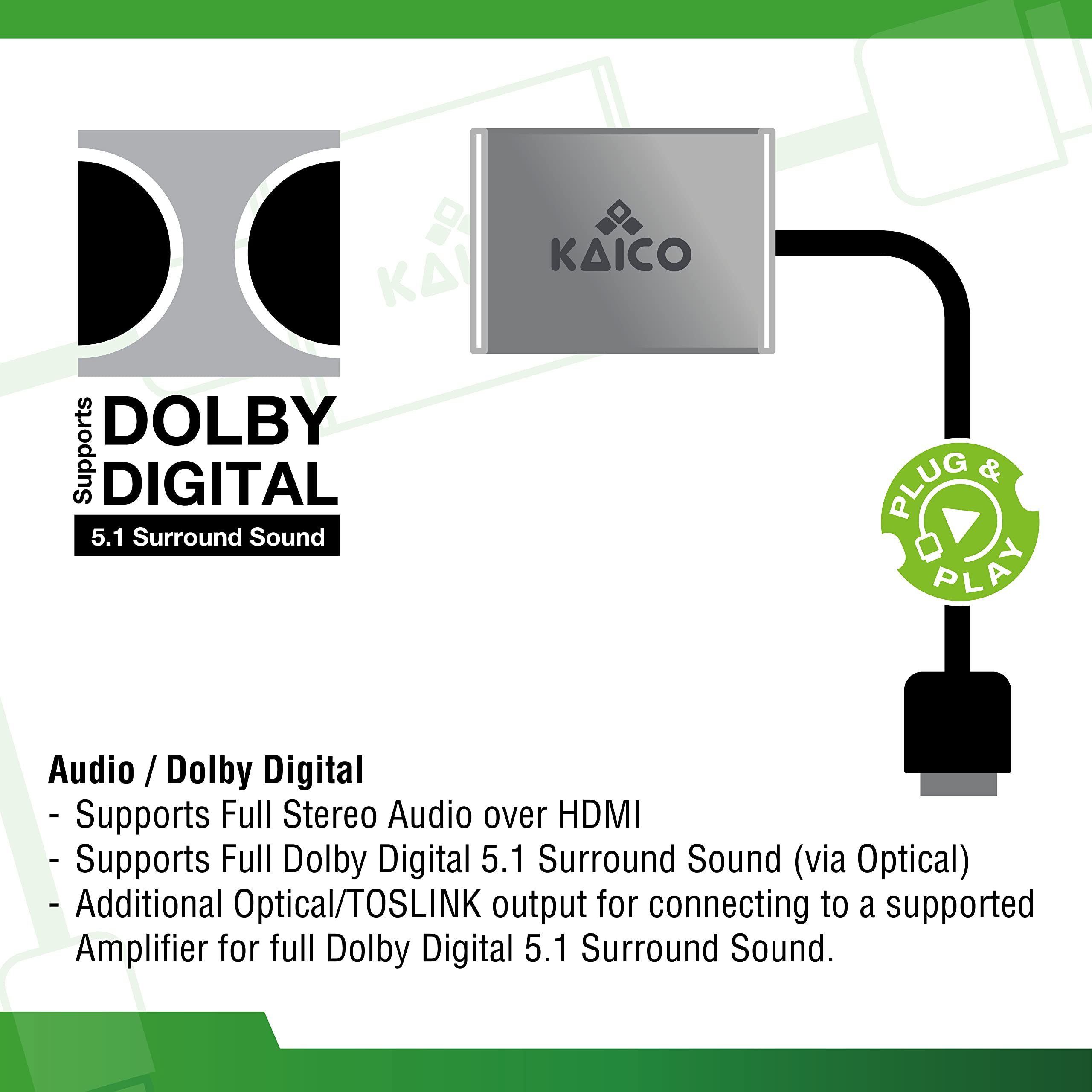 Kaico Original Xbox to HDMI Converter - Dolby Digital 5.1 via Optical Port - HD Link Cable for OG Xbox - Xbox to HDMI - Compatible with Original Xbox - Toslink Port to Support Amplifiers - Xbox2HDMI