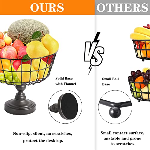 Black Fruit Basket for Kitchen, 2 Pack Metal Fruit Bowl for Kitchen Counter, Decorative Black Wire Baskets with Detachable Non-Slip Pedestal, Fruit Holder for Vegetable Bread Storage (11β & 8.7 β)