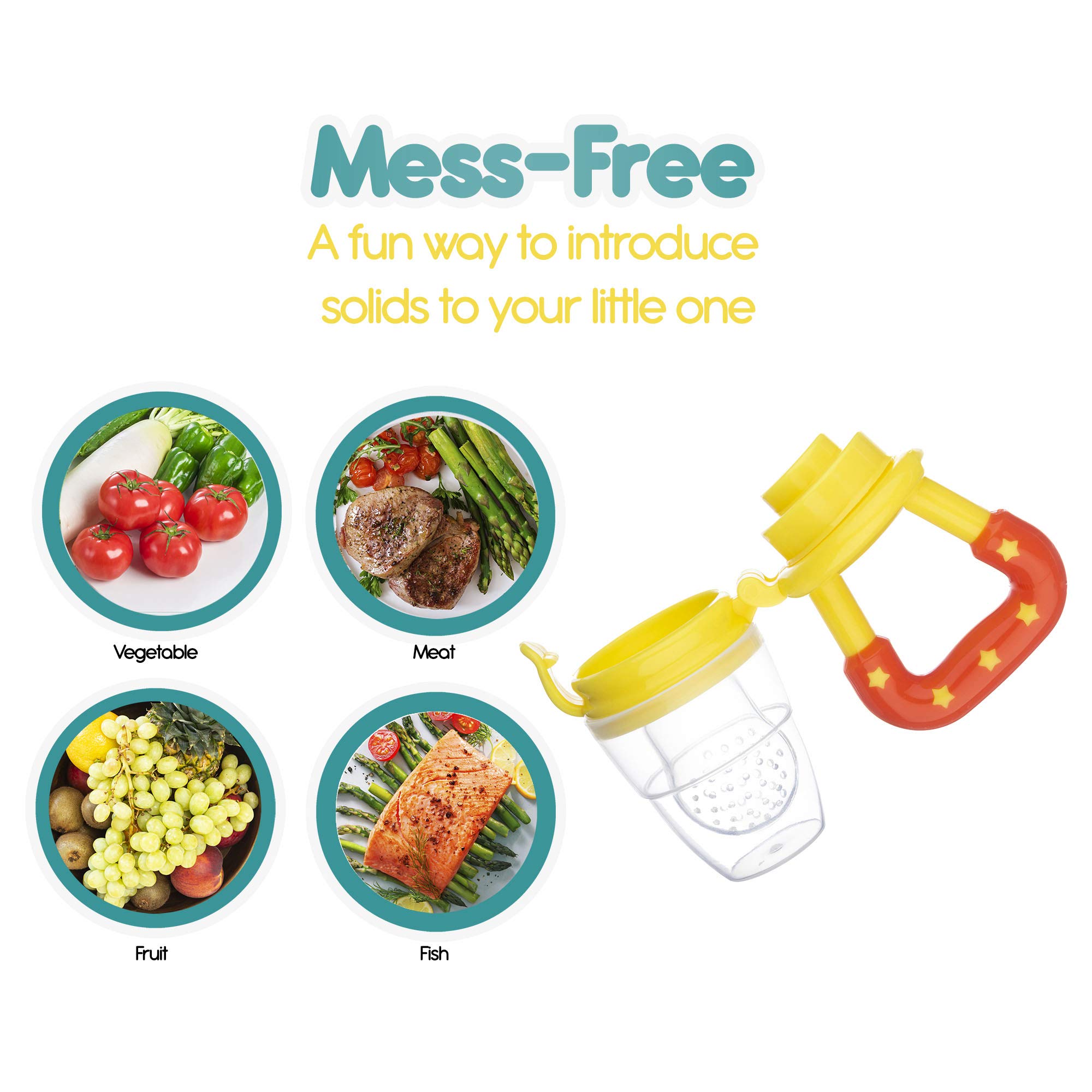 Baby Fruit Feeder Pacifier (2 Pack), Fresh Food Feeding Teether for Toddler, BPA Free, Soothing Gum Relief, Infant Silicone Teething Toy, Includes All The Sizes of The Silicone Nipple Pouches