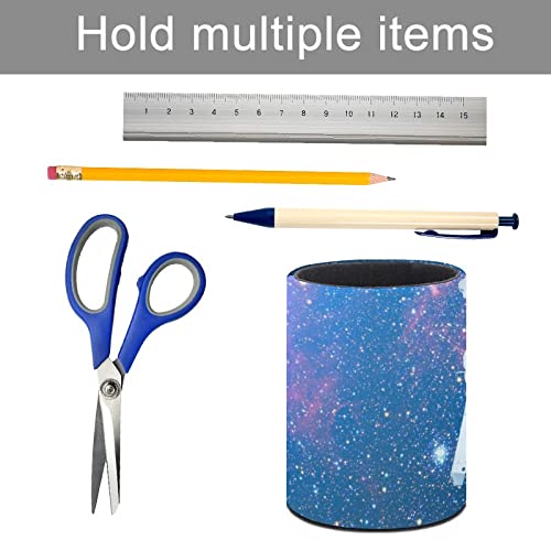 Astronaut Space Pen Holder PU Leather Pencil Cup Cute Desk Organizer Makeup Brush Box for Home Office