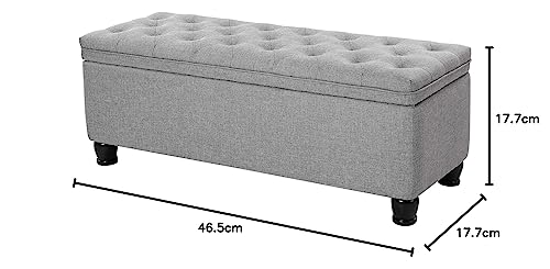 SONGMICS Storage Ottoman, 46.5 Inches Long Bed End Stool with Storage, Solid Wood Legs, Buttons Decoration, Non-Slip Foot Pads, 330.6 lb Load Capacity, Light Gray ULOM070G02