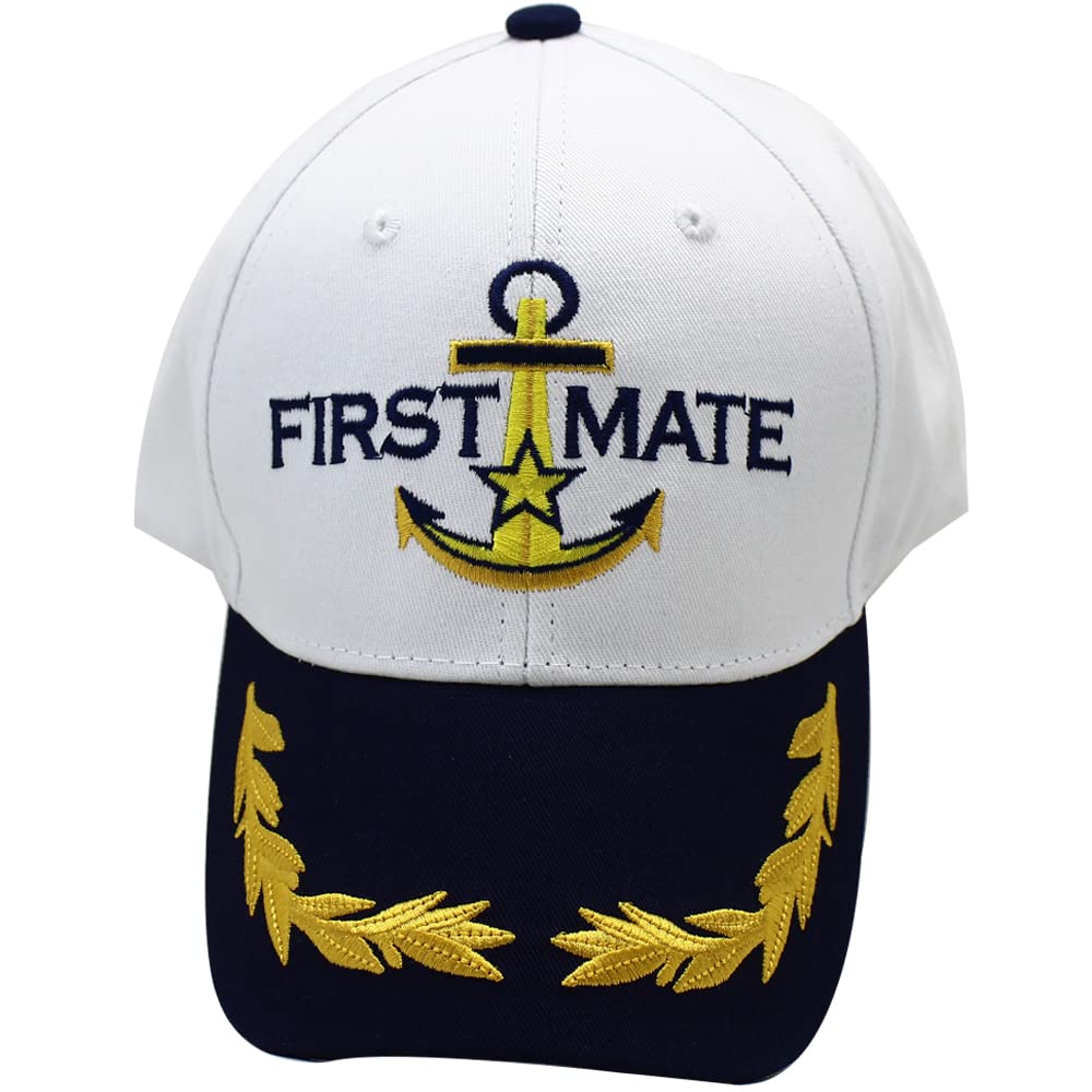 Blue Embroidered Adjustable First Mate Matching Skipper Boating Baseball Caps Nautical Marine Sailor Navy Hats (First Mate)