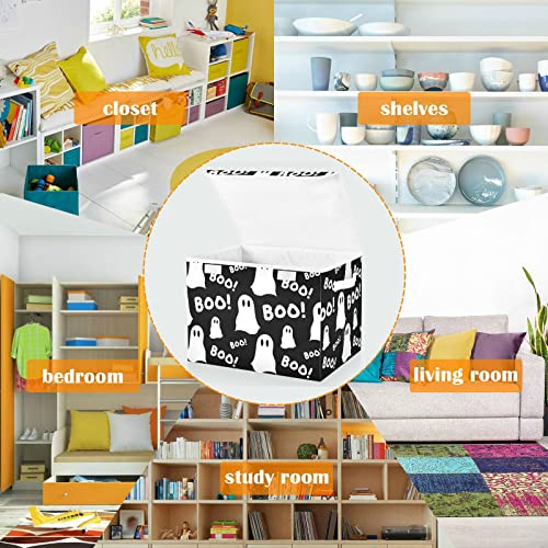 CaTaKu Halloween Ghosts Black Storage Bins with Lids and Handles, Fabric Large Storage Container Cube Basket with Lid Decorative Storage Boxes for Organizing Clothes