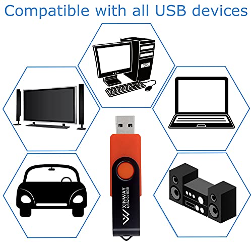 XINWAY 8GB USB 2.0 Flash Drives Thumb Drive Memory Stick, (5 Pack 8GB Five Colors: Black White Blue Green Orange)