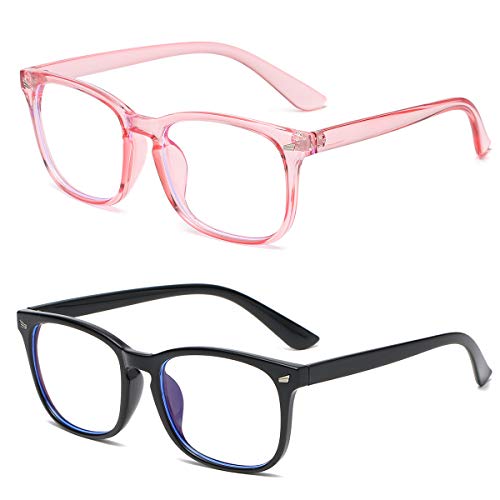 Blue Light Blocking Glasses, OTICALA Computer Screens/Gaming/TV/Smart Phones Anti Eyestrain Glasses for Women Men 2 Pack(Black+Pink)