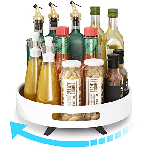 DIHUMK Lazy Susan Organizer Turntable for Kitchen Cabinet Pantry Bathroom or Countertop with Large Spice Rack Steel (12 Inch, White)